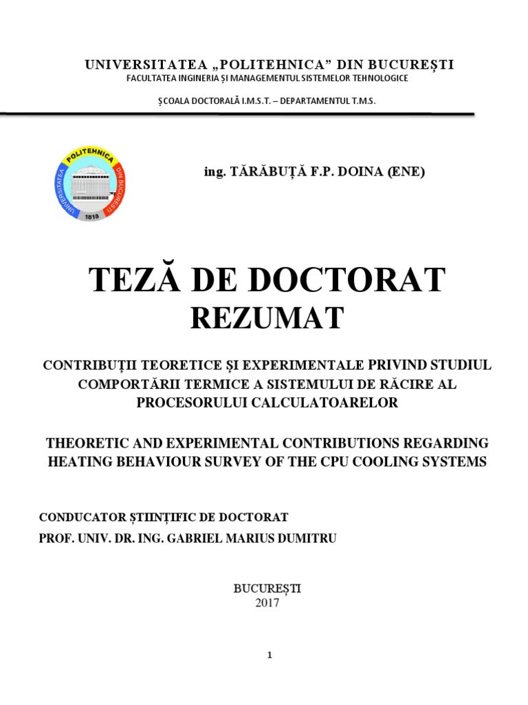 21 Rezumat Teza de Doctorat en | PDF | Thermography | Heat Transfer