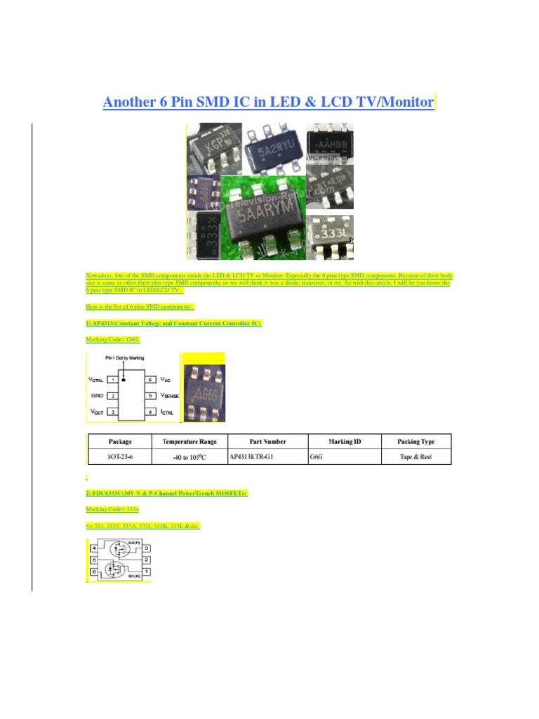 6 Pin SMD ICs for LED/LCD TVs | PDF | Technology & Engineering
