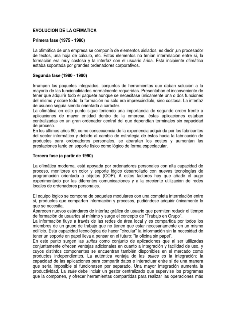 Evolucion de La Ofimatica | PDF | Bases de datos | Software de la ...