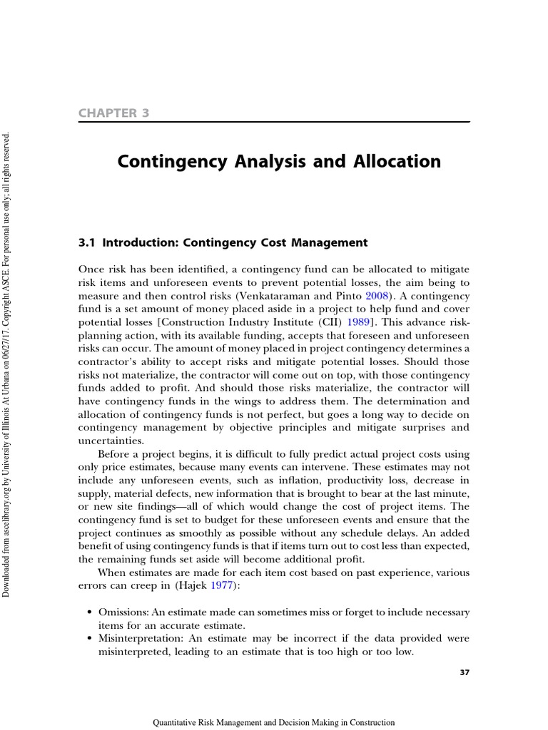 Chapter 3 Contingency Analysis and Allocation | PDF | Risk | Risk ...