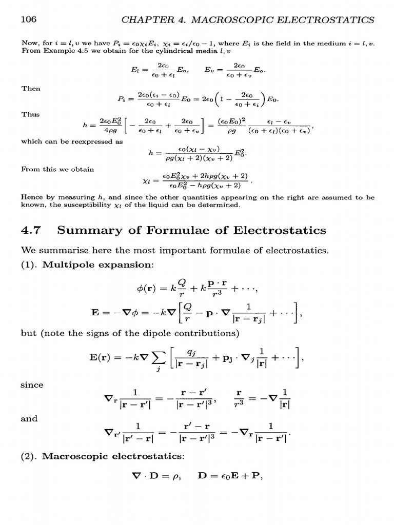 4.7 Summary of Formulae of Electrostatics | PDF