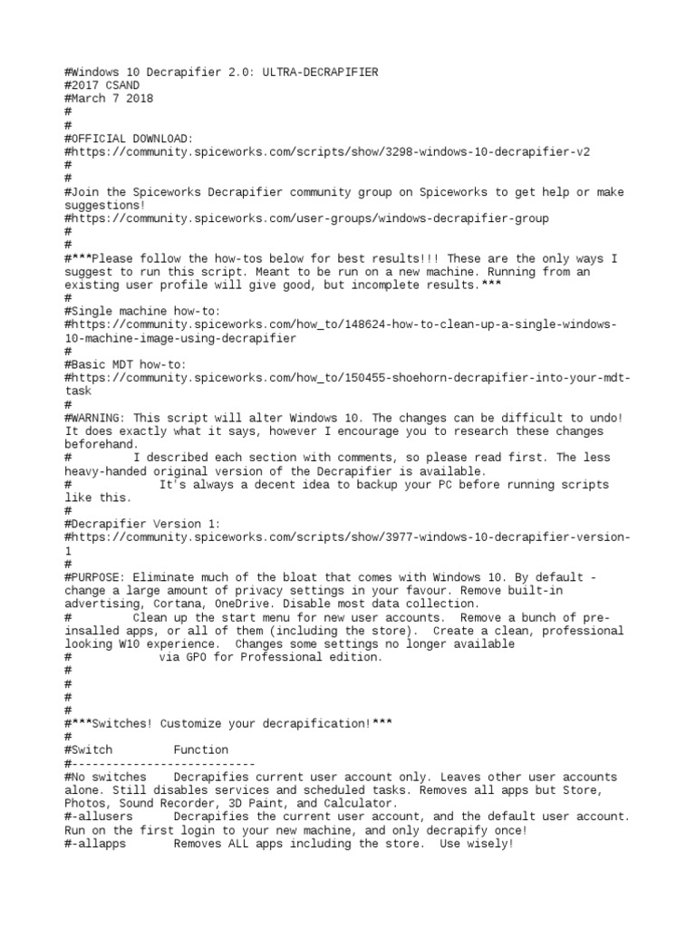 Windows 10 Decrapifier, Version 2 | PDF | Windows Registry | Group Policy