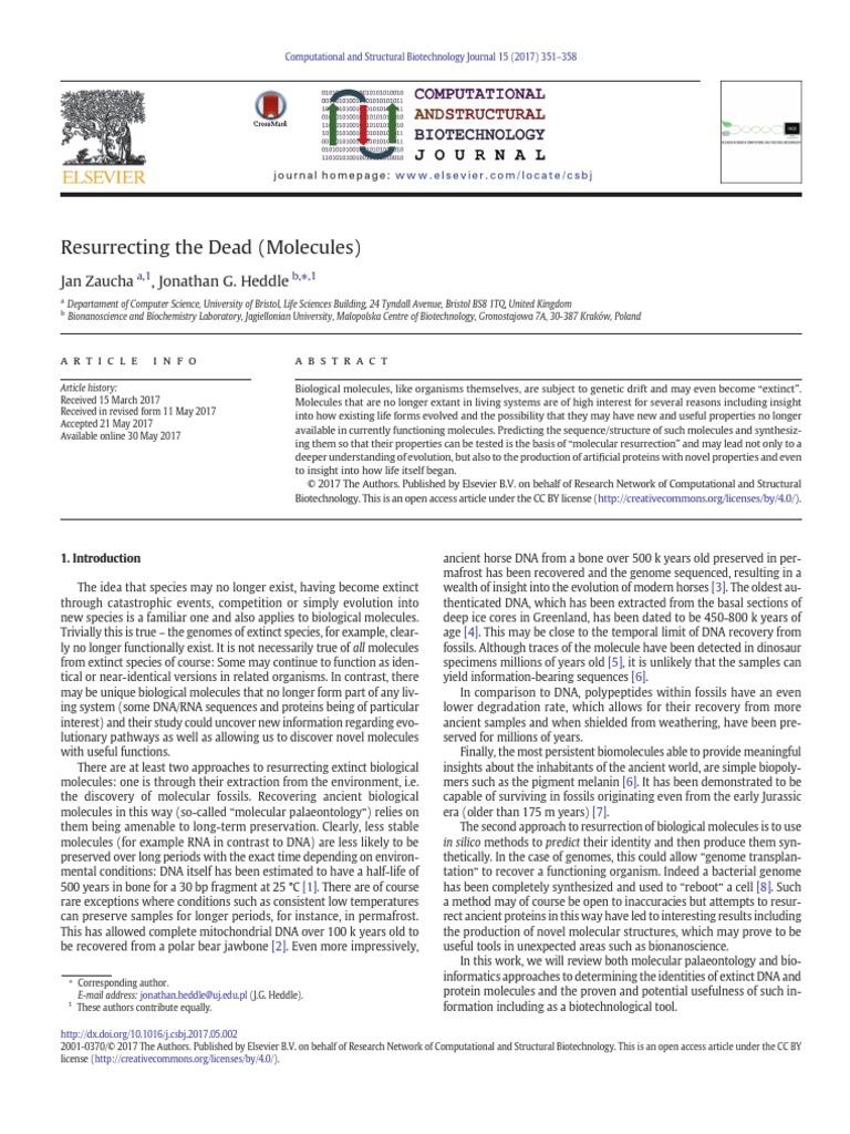 Resurrecting The Dead (Molecules) : Jan Zaucha, Jonathan G. Heddle ...