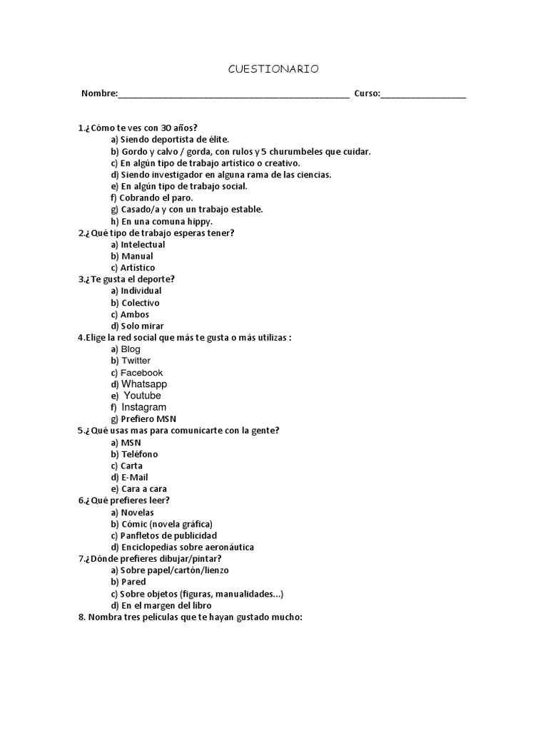 CUESTIONARIO Para Inicio de Clases