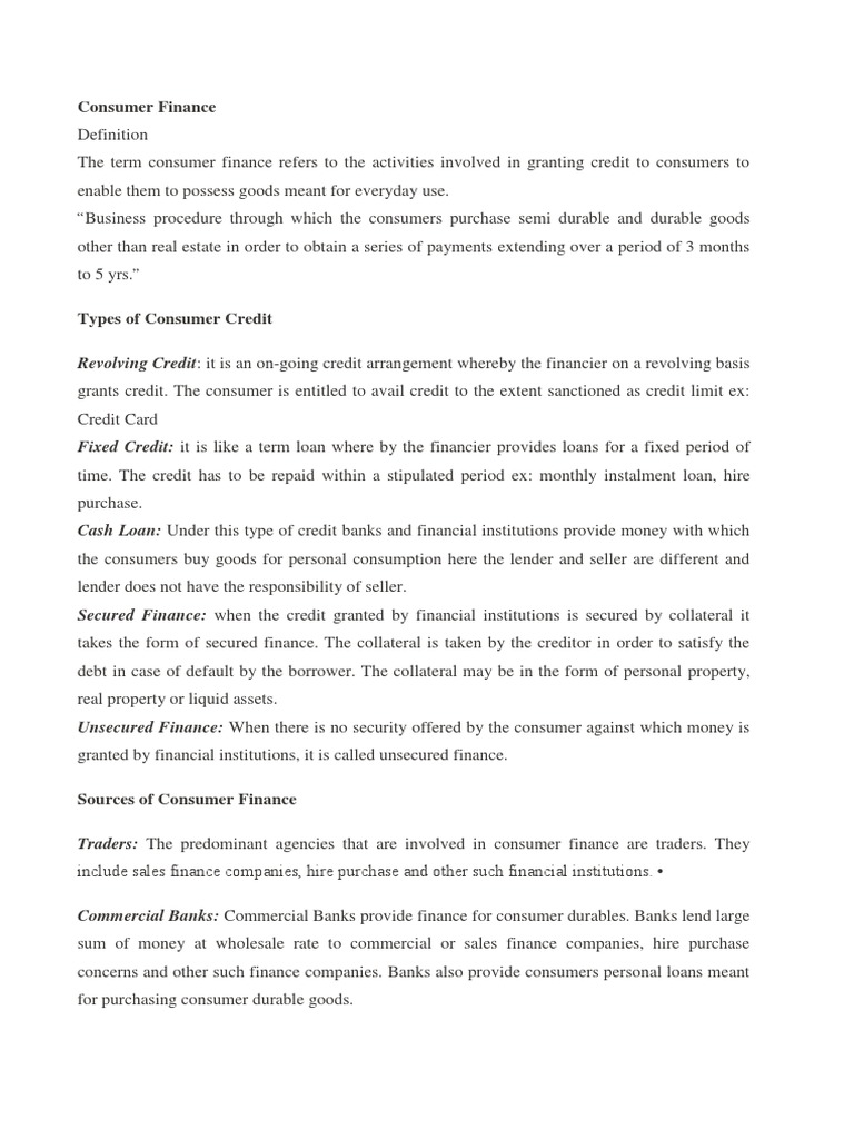 Consumer Finance | PDF | Credit | Finance & Money Management