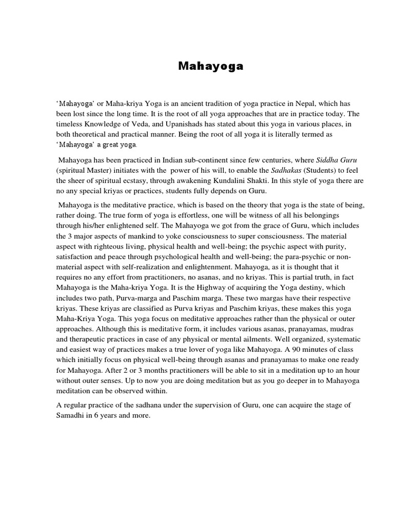 Mahayoga: The Ancient Root of All Yoga Traditions and a Meditative ...