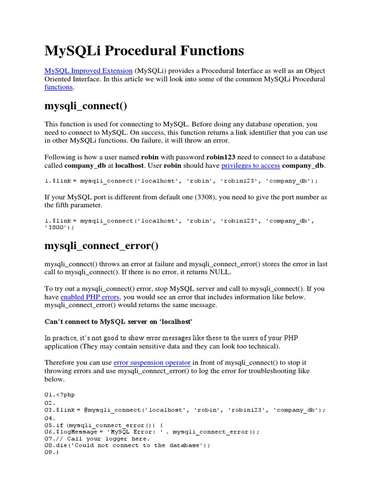 MySQLi Procedural Functions | PDF | Information Retrieval | Databases MySQLi Procedural Functions | PDF | Information Retrieval | Databases