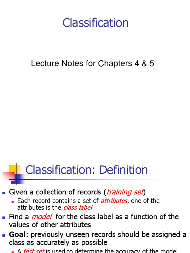Classification Lecture Notes For Chapters 4 And 5 Pdf Statistical
