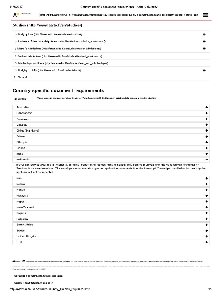 Country-Specific Document Requirements: Studies (HTTP://WWW - Aalto.fi ...