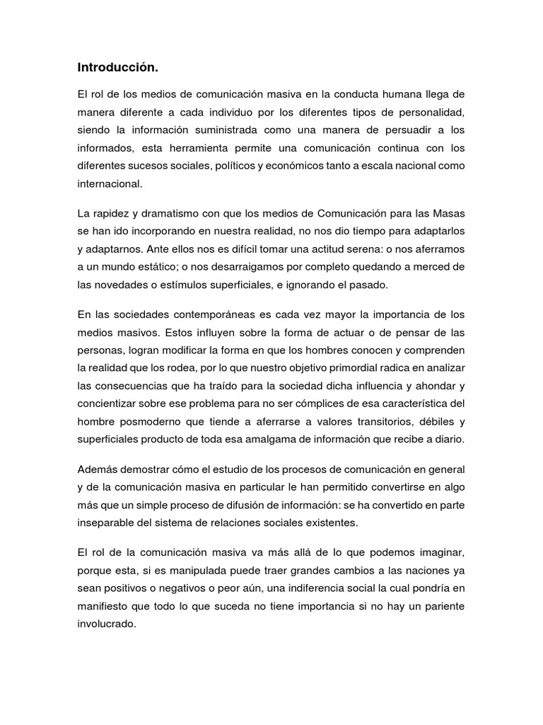 Introducción A Los Medios de Comunicacion Masiva | PDF | Socialización | Medios de comunicación ...