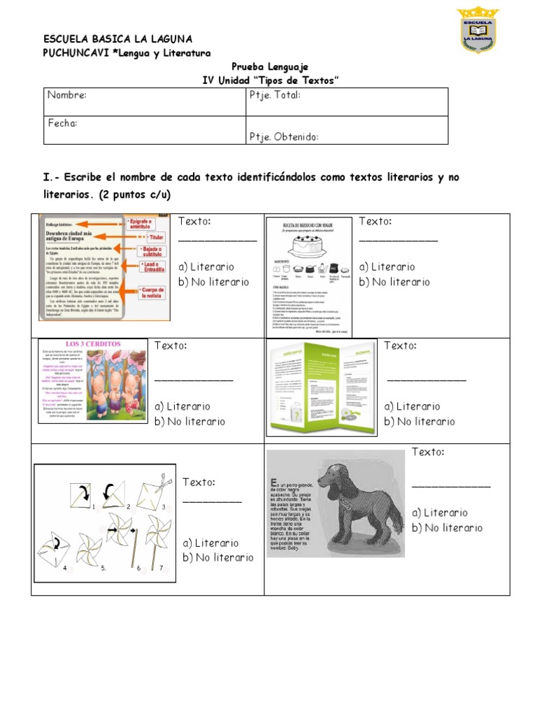 Prueba Tipos de Textos | PDF | Autobiografías | Cuentos