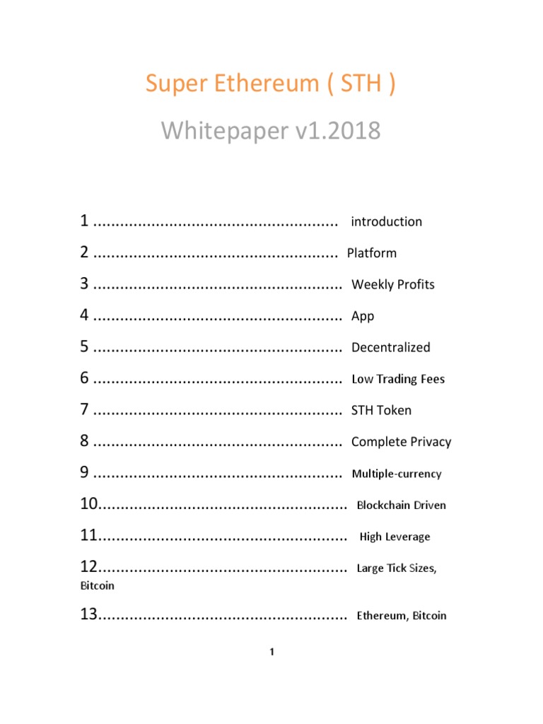 Super Ethereum White Paper v.1.2018 | PDF | Futures Contract ...