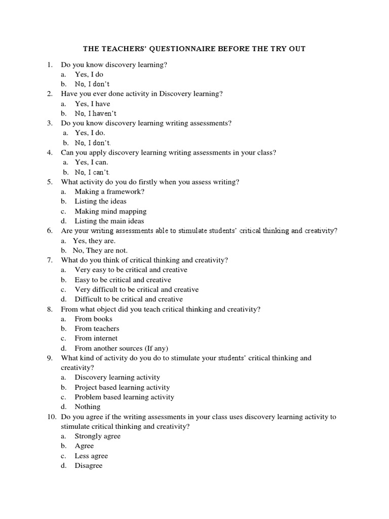Assessing the Effectiveness of Discovery Learning Writing Assessments: Questionnaires for ...