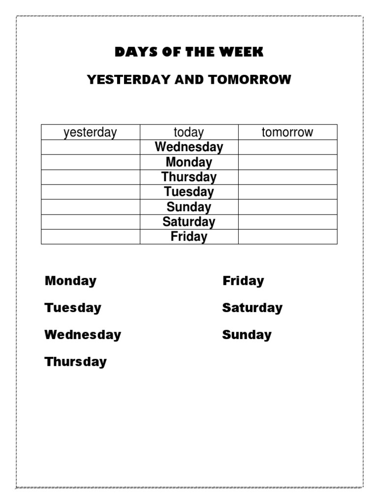 Days of The Week | PDF
