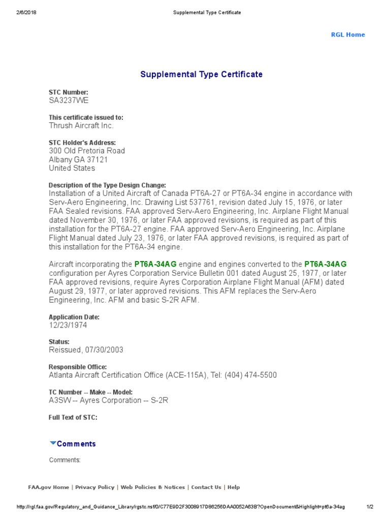 Supplemental Type Certificate SA3237WE | PDF | Aircraft | Aerospace ...