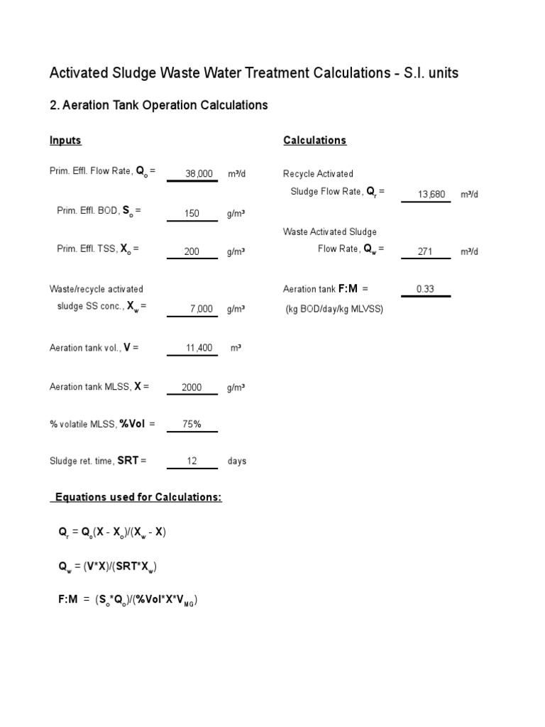 D4F869 Aeration Tank Operation Calculations Si Units | PDF | Public ...