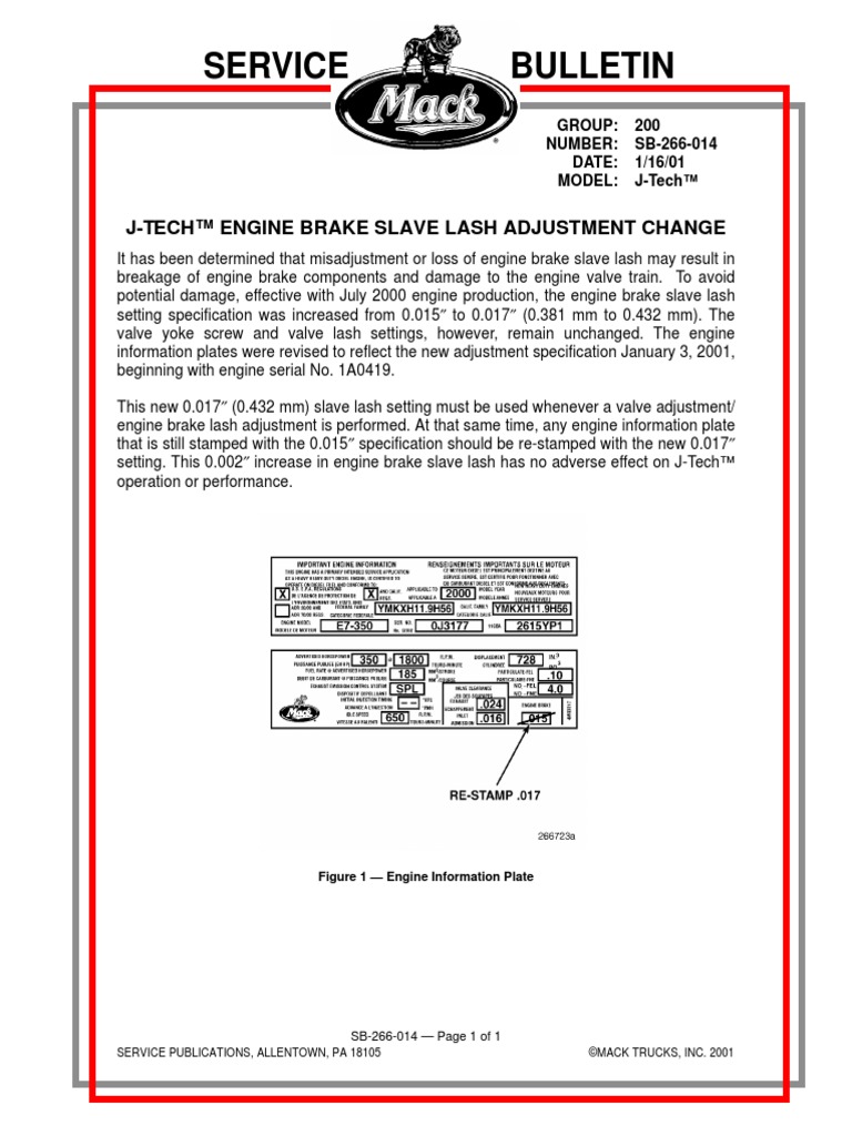 J-Tech™ Engine Brake Slave Lash Adjustment Change | PDF