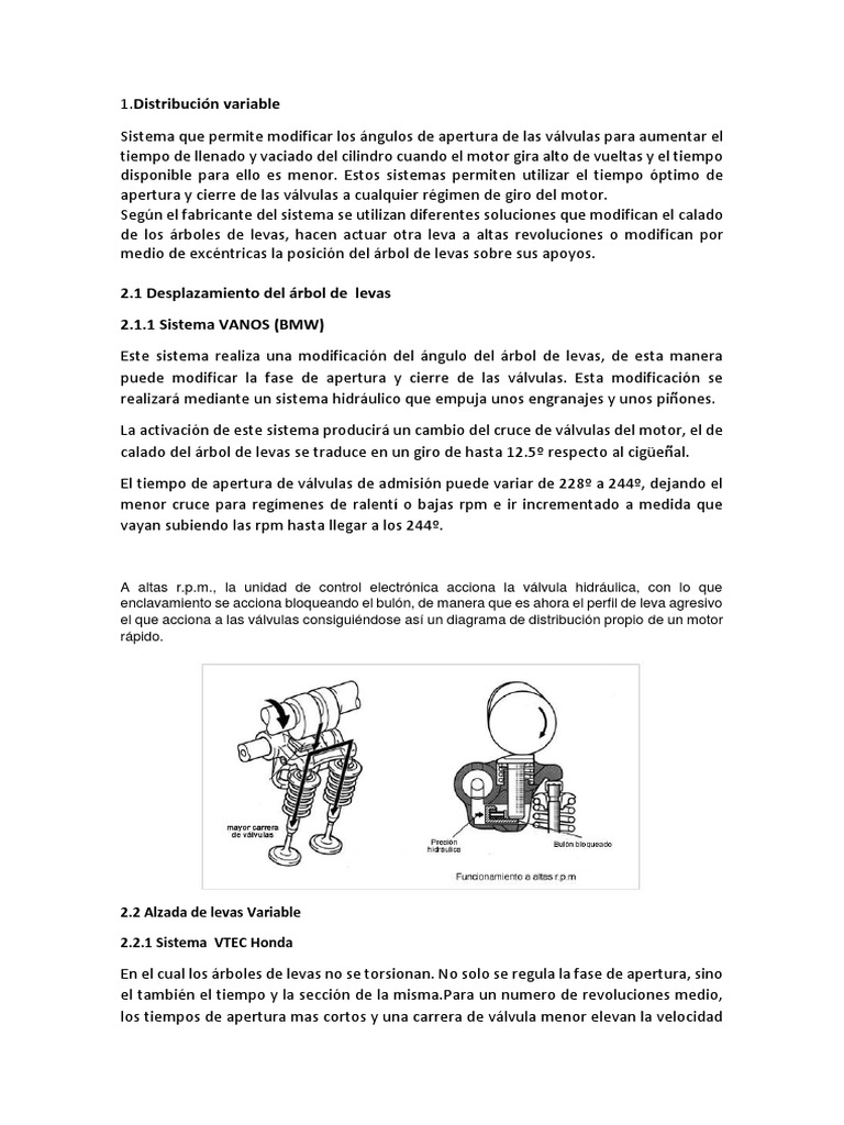 Sistemas de Distribución Variable | PDF | Motores | Tecnología de vehículos