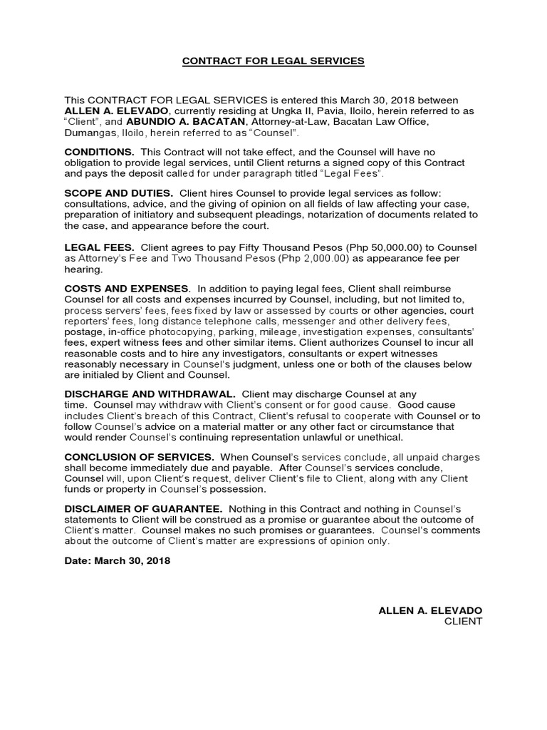 Contract For Legal Services-PB | PDF | Service Of Process | Attorney's Fee