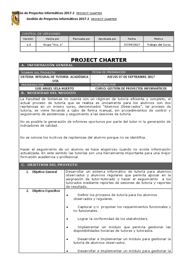 GPI Project Charter v3.0 | PDF | Gestión de proyectos | Informática