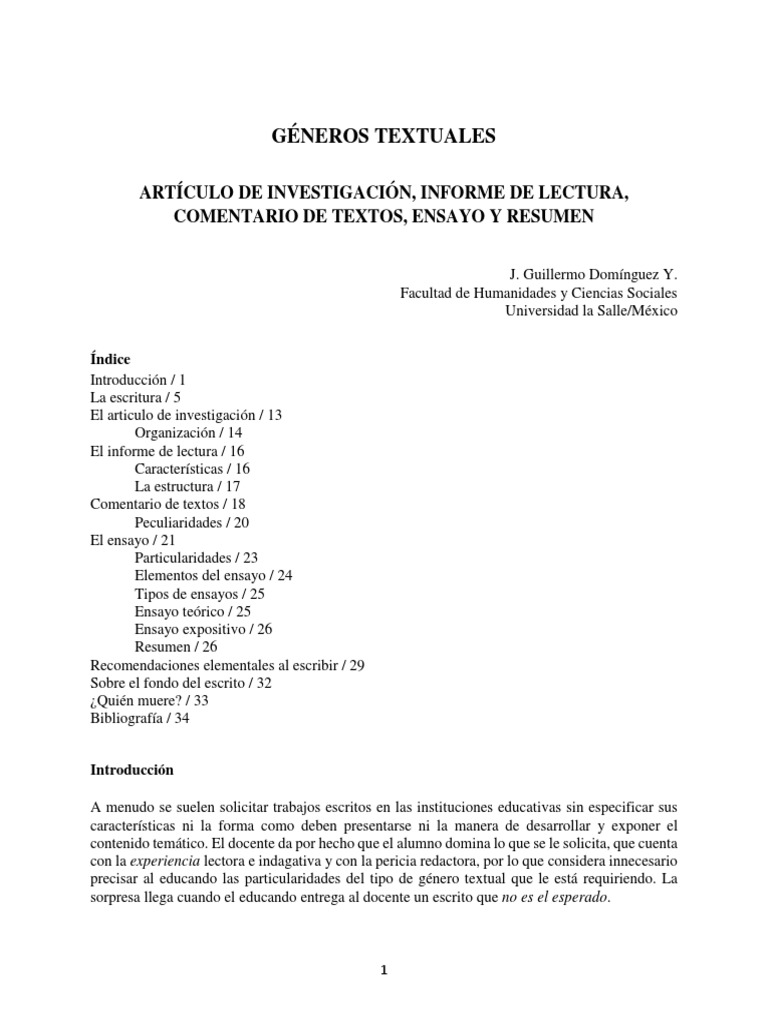 Resumen y Ejemplos de Generos Textuales | PDF | Lectura (proceso ...