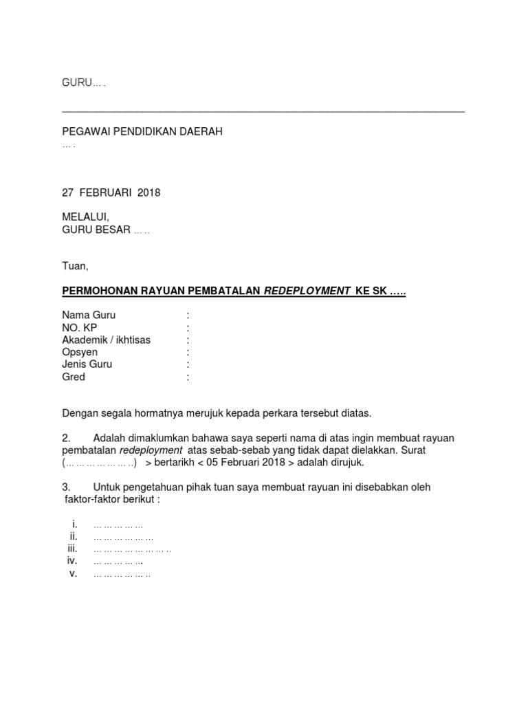 Contoh Surat Batal Perpindahan | PDF