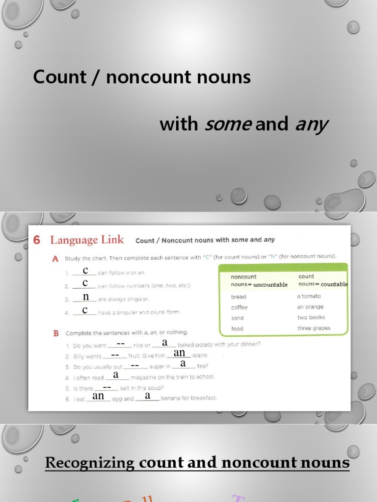 Count / Noncount Nouns With And: Some Any | PDF | English Grammar | Syntax