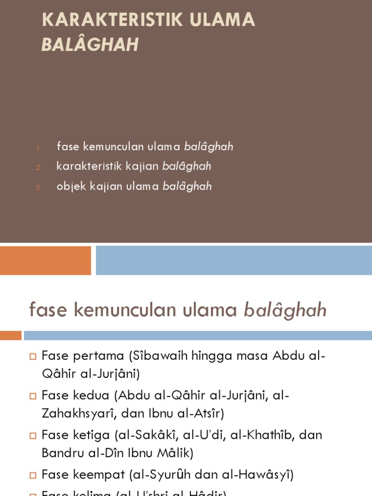 Karakteristik Ulama Balâghah | PDF | Ilmu Sosial | Filsafat