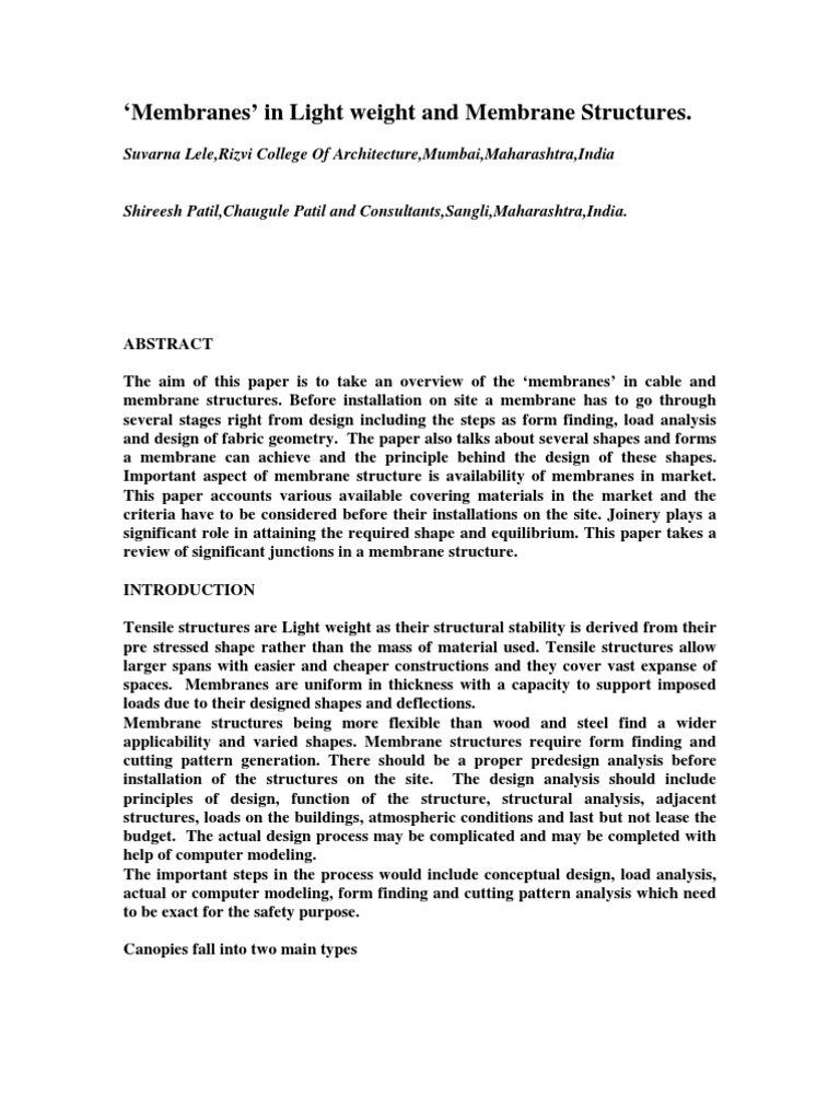 Membranes' in Lightweight Membrane Structure | PDF | Shape | Stress ...