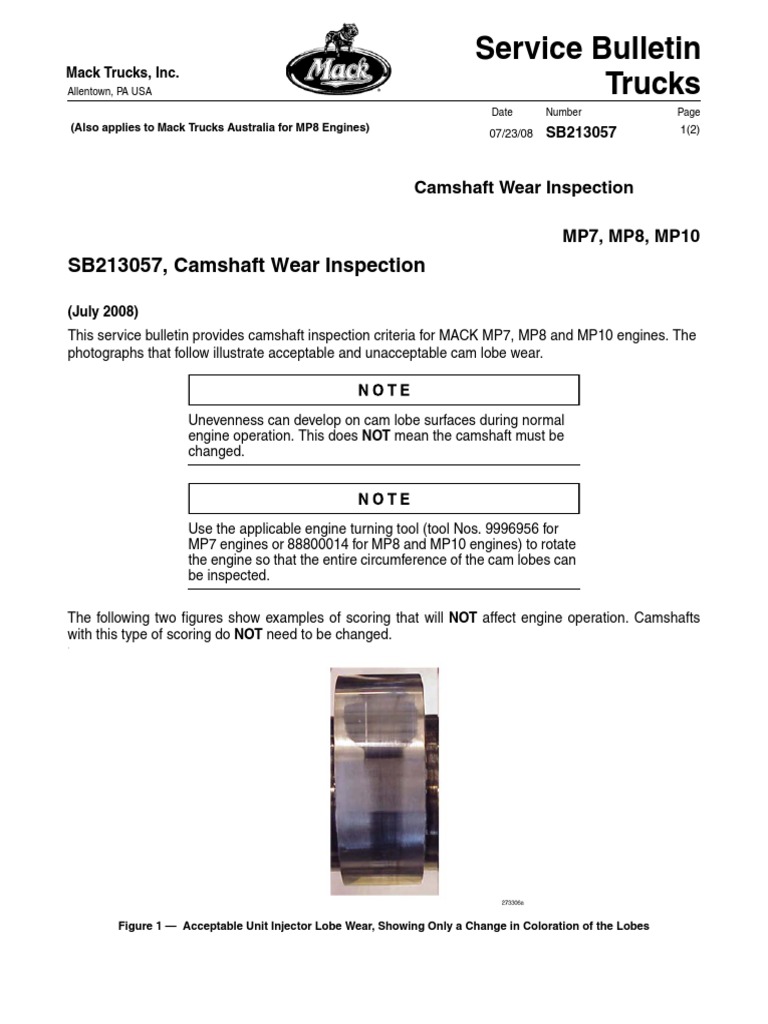 Camshaft Wear Inspection | PDF | Transportation Engineering | Engine ...