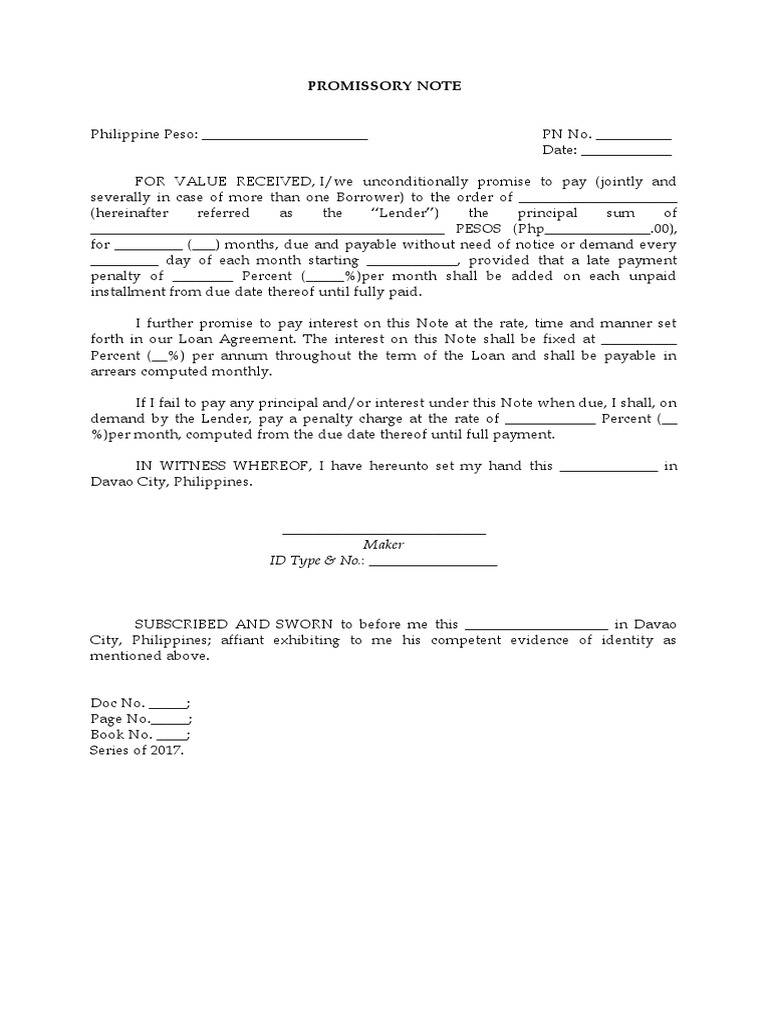 Sample Promissory Note - Loan | PDF