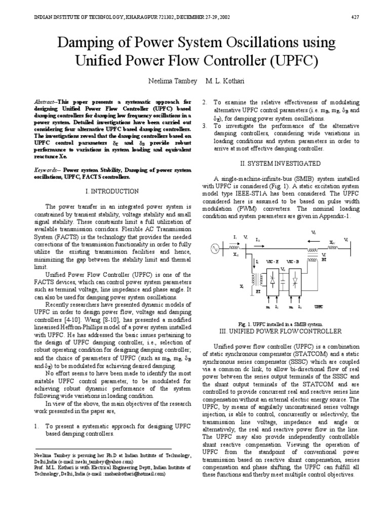 Damping of Power System Oscillations Using Unified Power Flow Controller (UPFC) | PDF | Electric ...