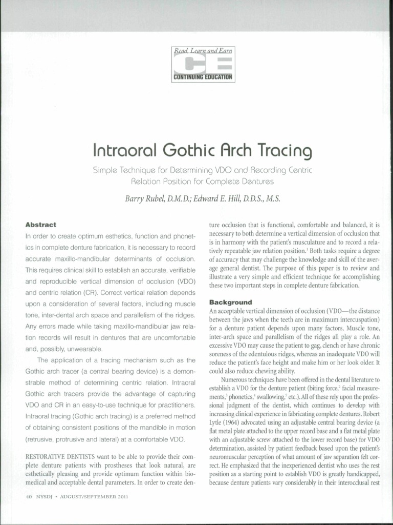 Intraoral Gothic Arch Tracing | PDF | Dentures | Dentistry Branches