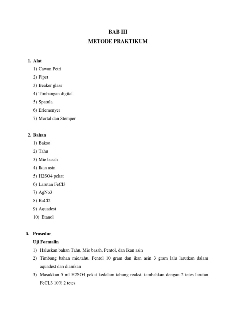 Metode Uji Formalin dan Boraks | PDF | Sains & Matematika