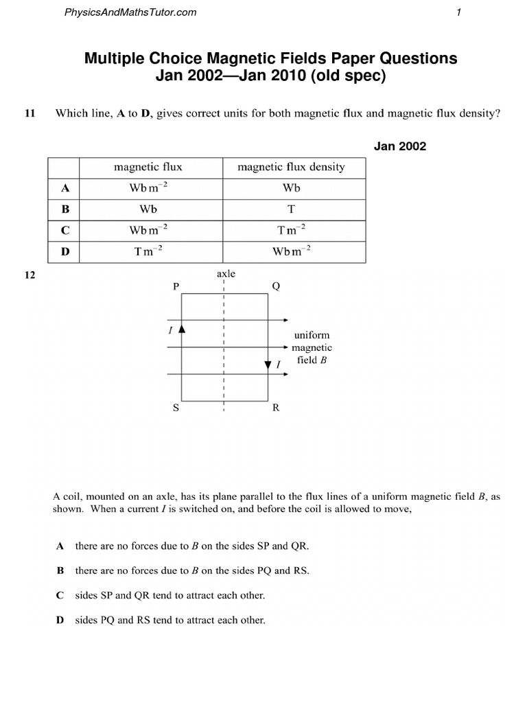 Magnetic Fields MCQ Archive 2002-2010 | PDF