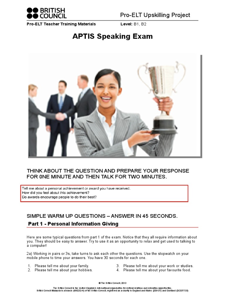 APTIS Speaking Exam: Pro-ELT Upskilling Project | PDF | United Kingdom ...