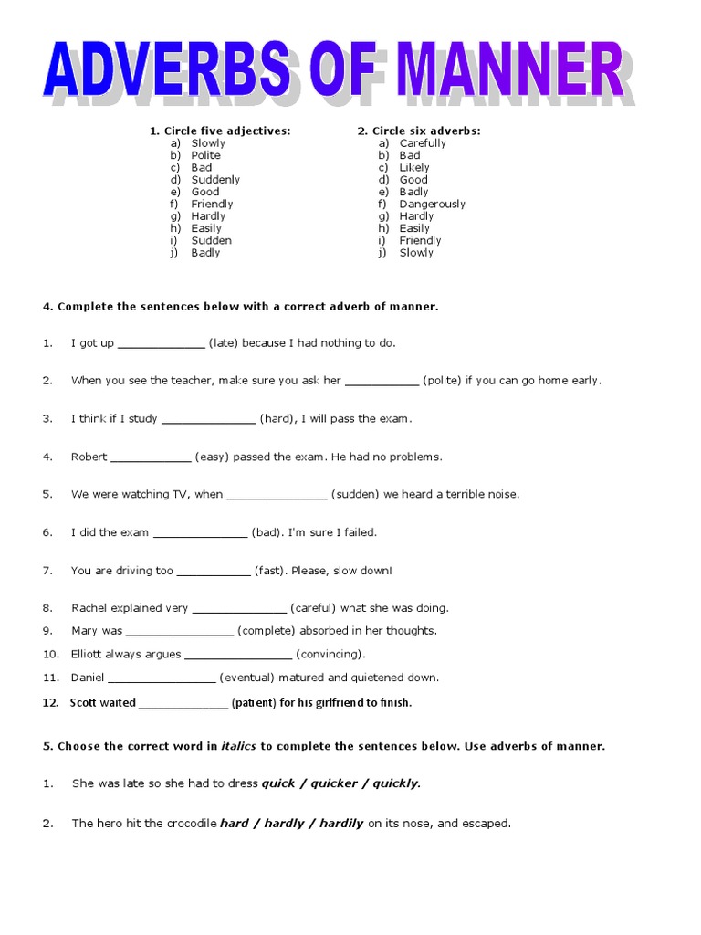Adverbs of Manner Grammar Drills 62036 | PDF