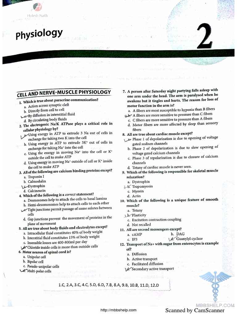 FMGE Physiology Question Bank | PDF