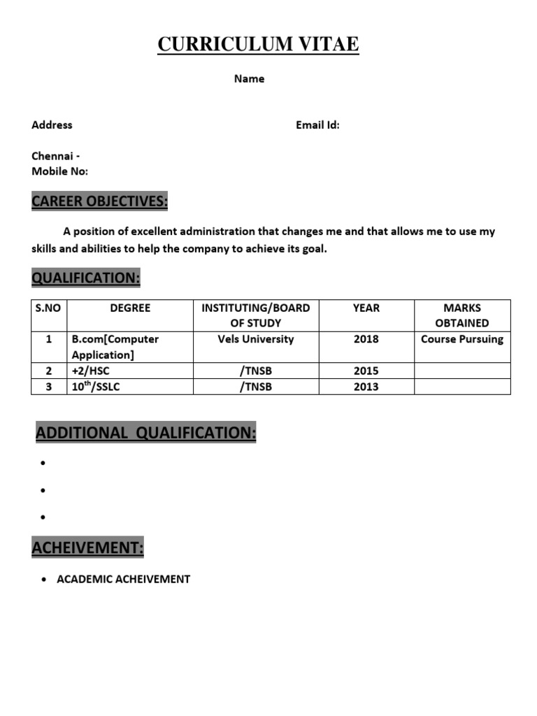 Curriculum Vitae: Career Objectives | PDF