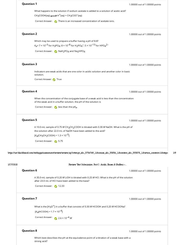Analysis of Acid-Base Chemistry Concepts: A Student's Exam on Buffers ...