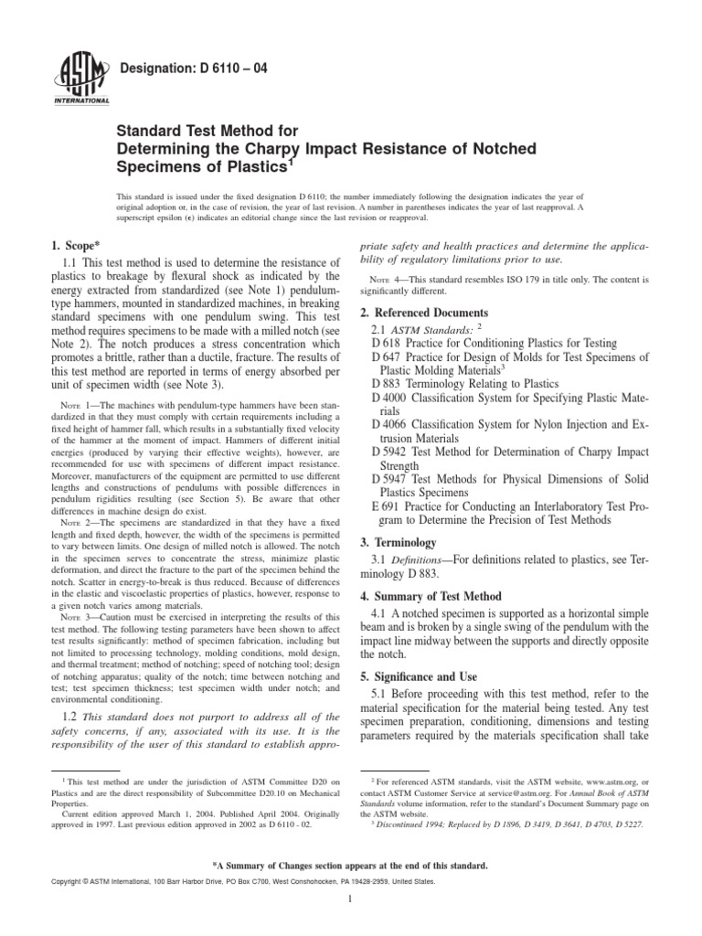 Astm d6110 PDF | PDF | Pendulum | Fracture
