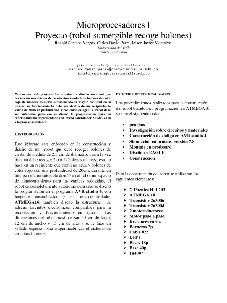 Informe Proyecto Microcontroladores 1-Univalle Yumbo | PDF | Microcontrolador | Robot