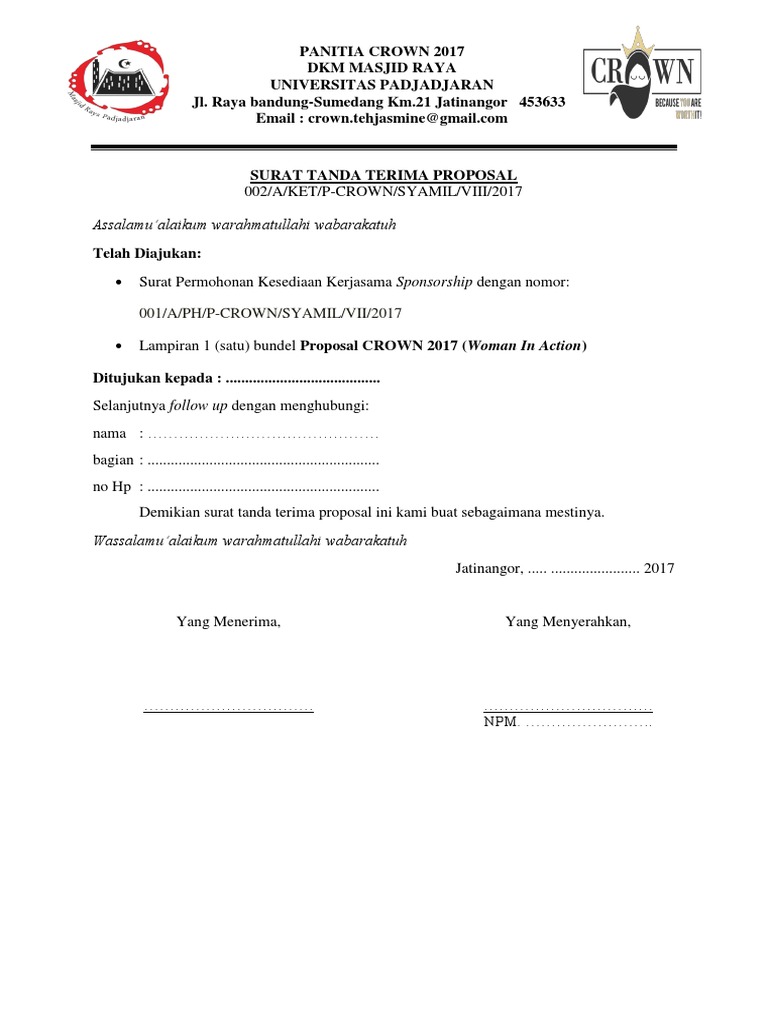 Surat Tanda Terima Proposal | PDF