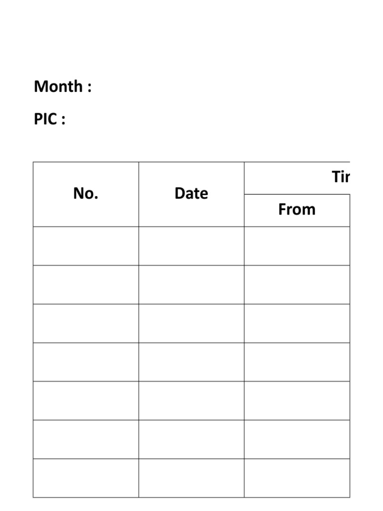 F13P Daily Downtime Record: Month: Pic: Time From | PDF