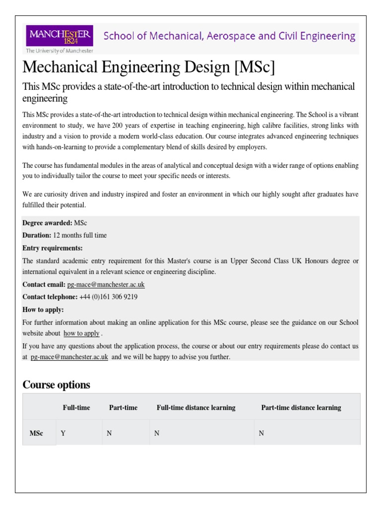 MSc in Mechanical Engineering Design | PDF | Finite Element Method ...