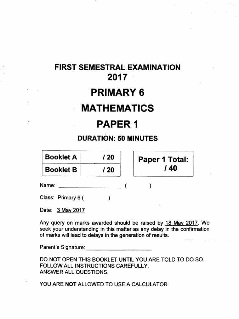 P6 Maths SA1 2017 Nanyang Exam Papers | PDF | Schools | Vocational ...
