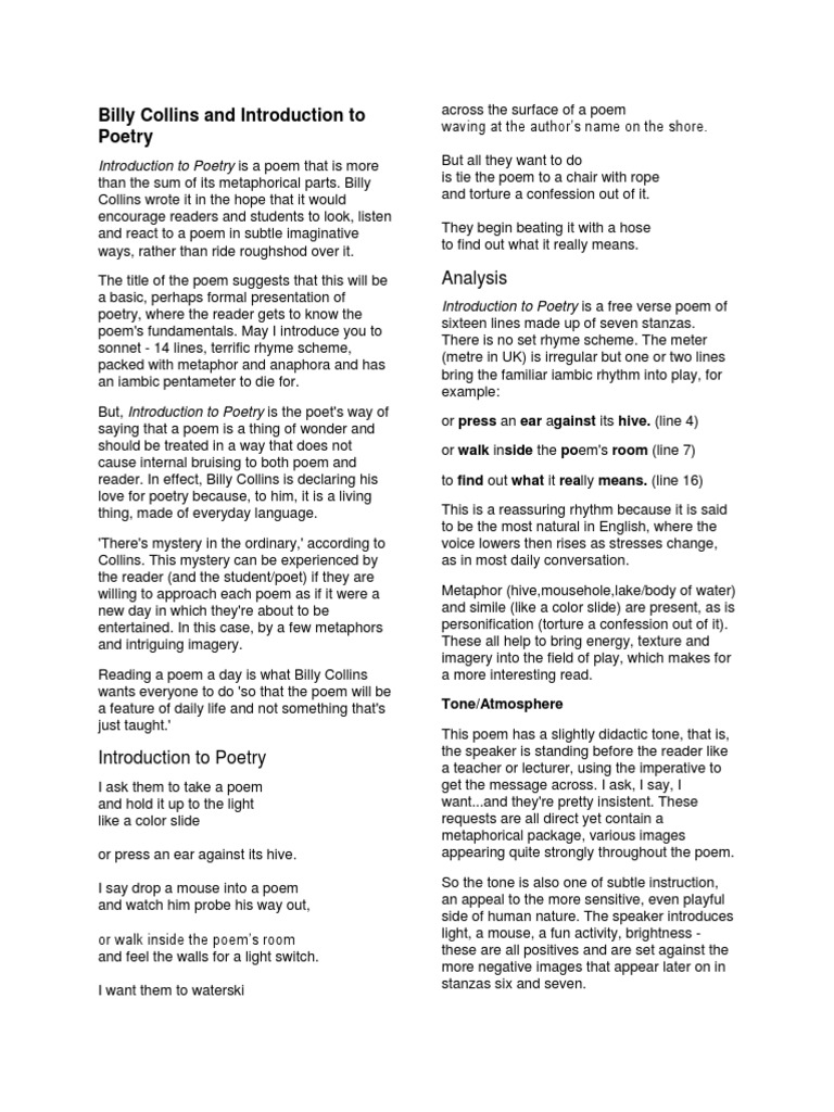 Billy Collins and Introduction to Poetry | Metre (Poetry) | Poetic Form