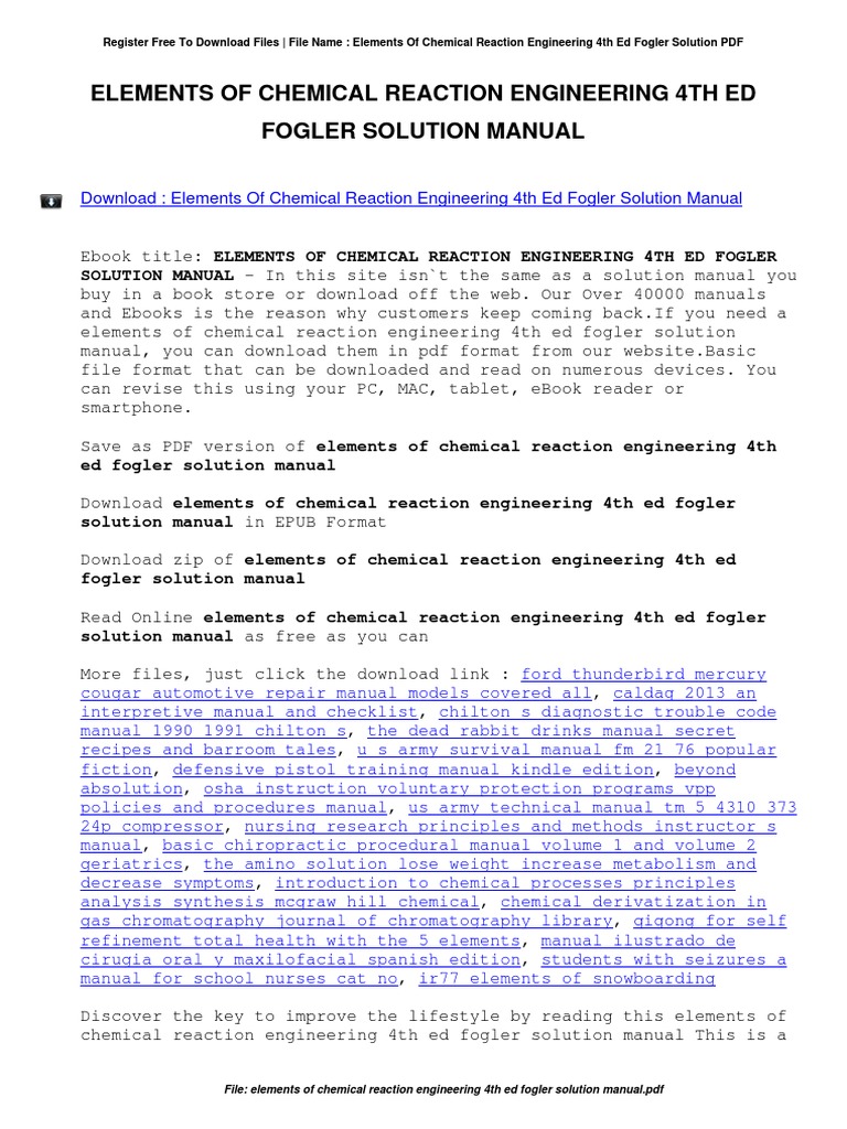 Fogler's Chemical Reaction Engineering Solutions | PDF | E Books ...