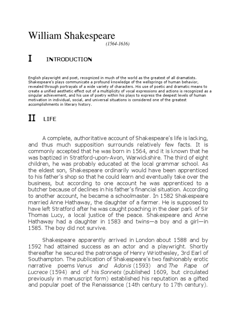 About William Shakespeare | PDF | Shakespearean History | Shakespeare