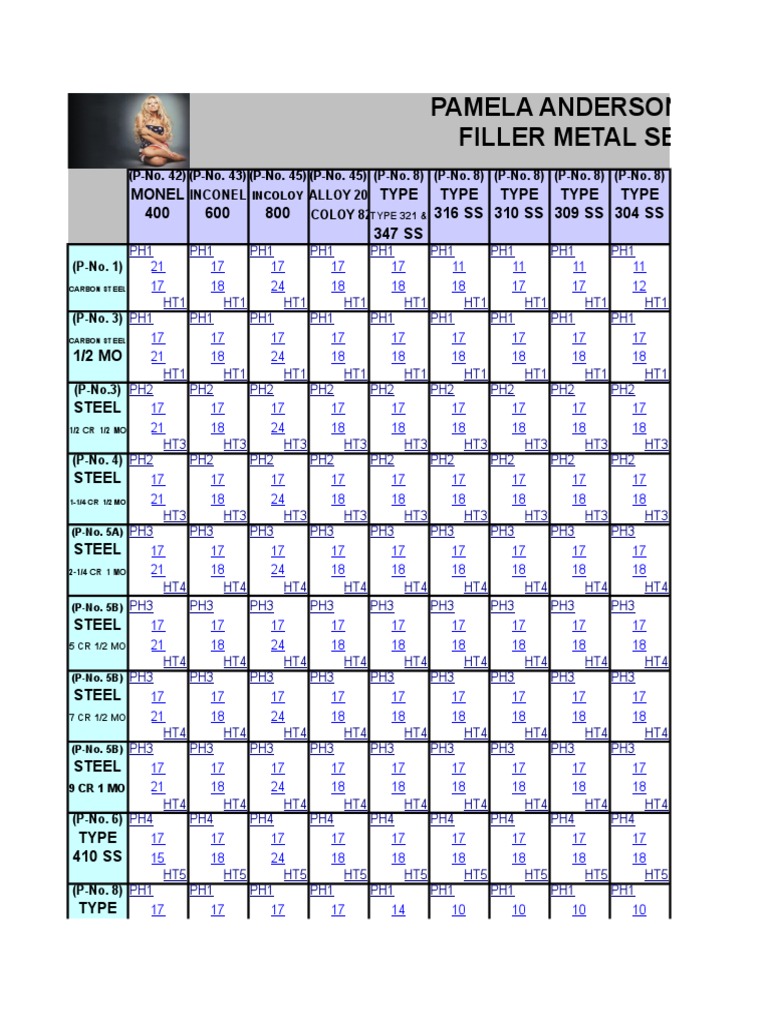 Pamela Anderson's Weld Electrode Chart | PDF